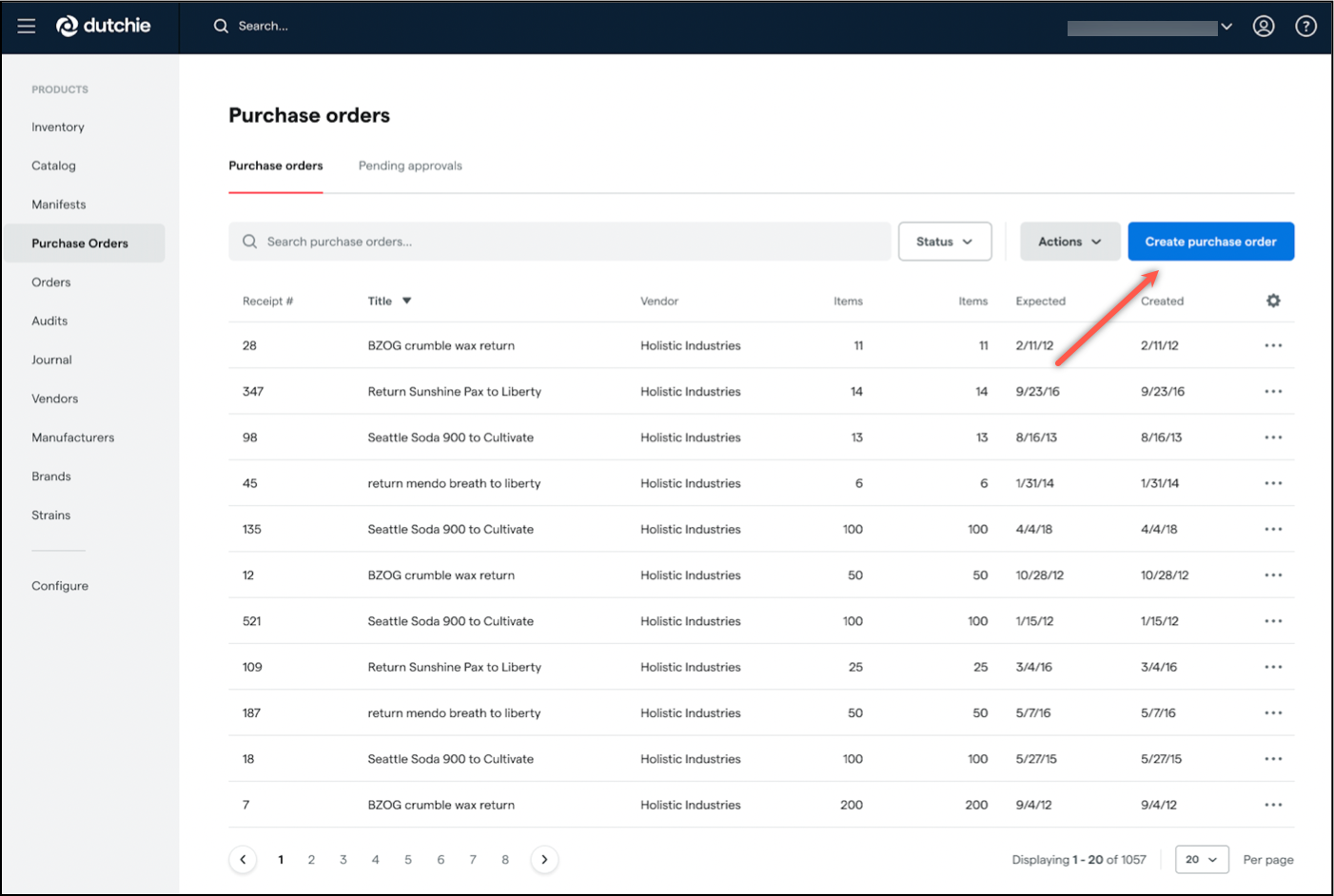 Create a purchase order – Dutchie