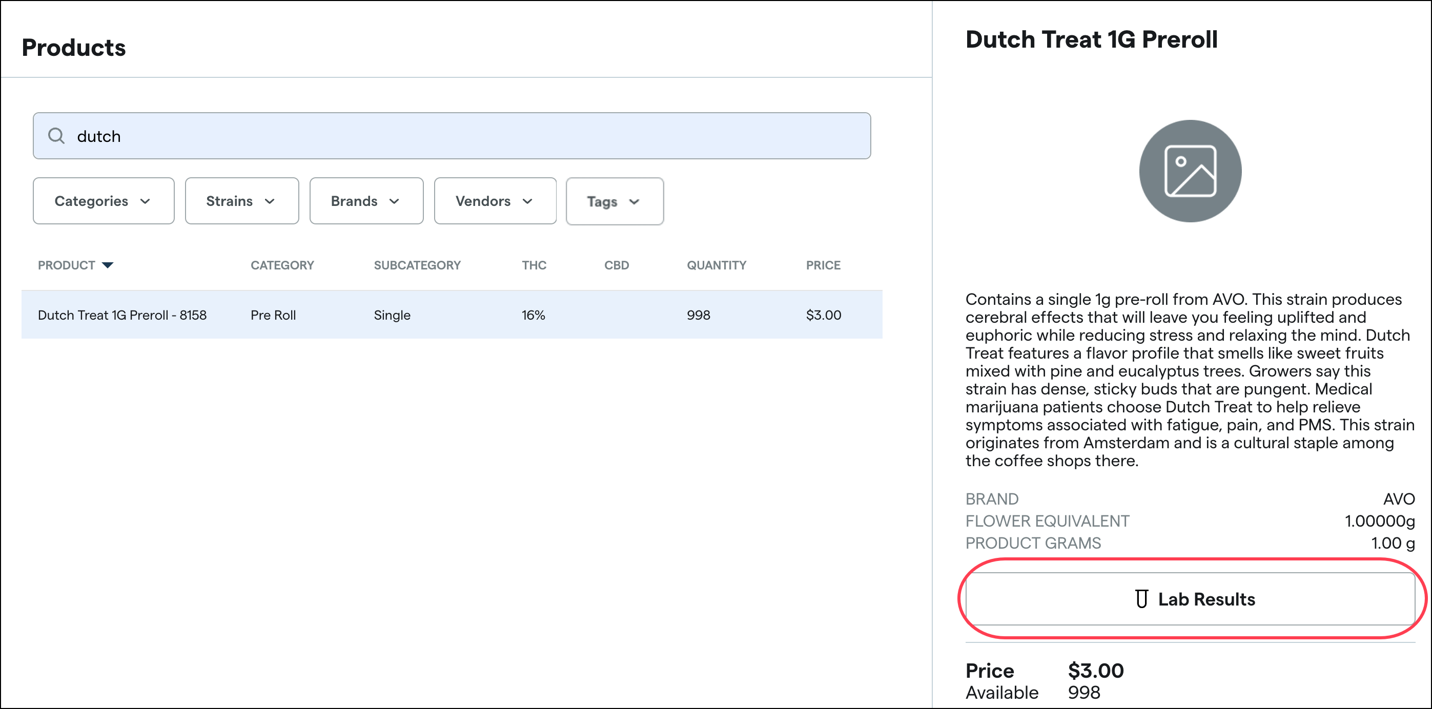 Search and view product details in the Dutchie POS Register – Dutchie ...