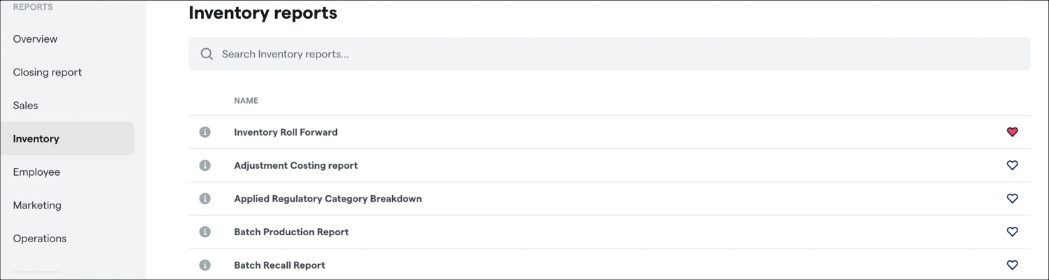 Add and view favorite static reports - Dutchie POS – Dutchie Help Center