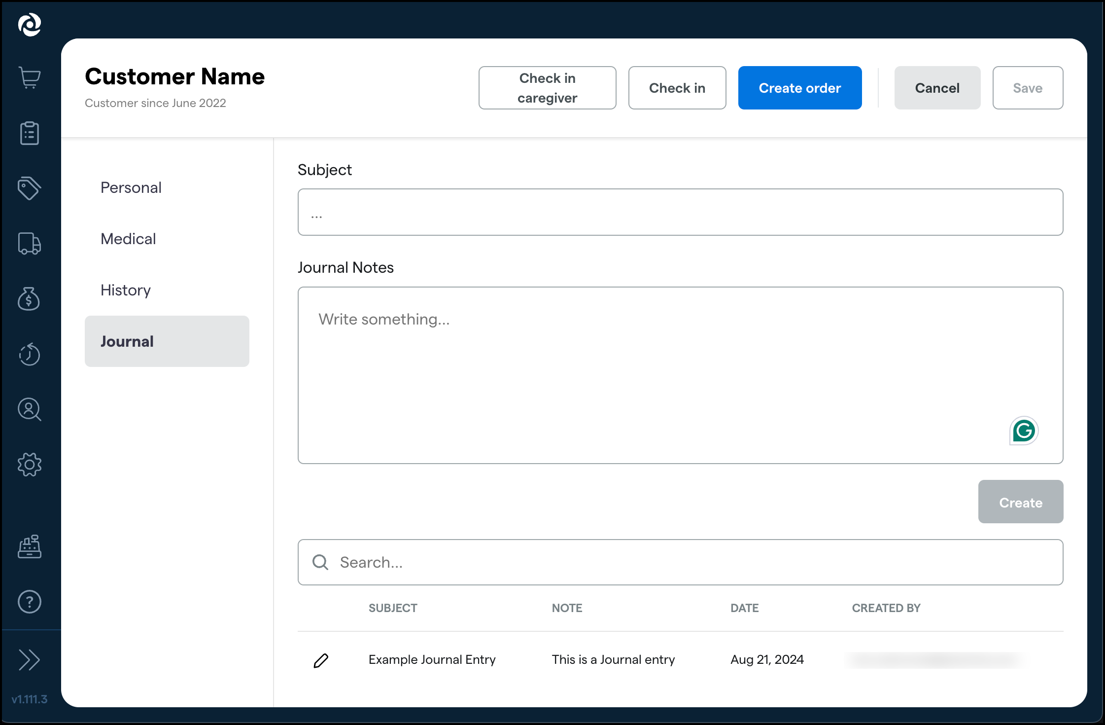 Customer journal entries, customer notes, and transaction notes, and ...