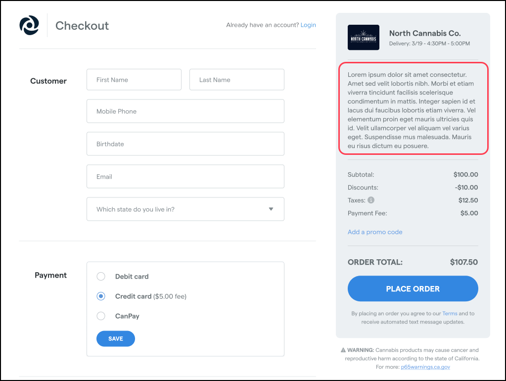 Set up checkout messages in Dutchie E-Commerce – Dutchie Help Center